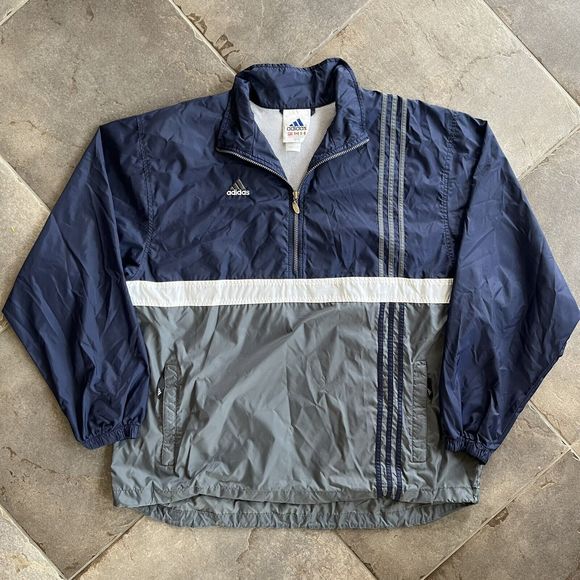 adidas | Jackets & Coats | Vtg 9s Adidas Blue White Gray Windbreaker ...
